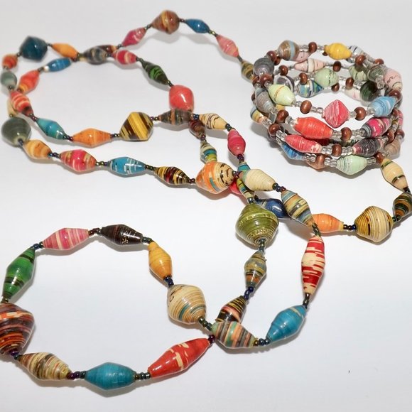 Handmade | Jewelry | Long Paper Bead Necklace Bracelet From Uganda ...